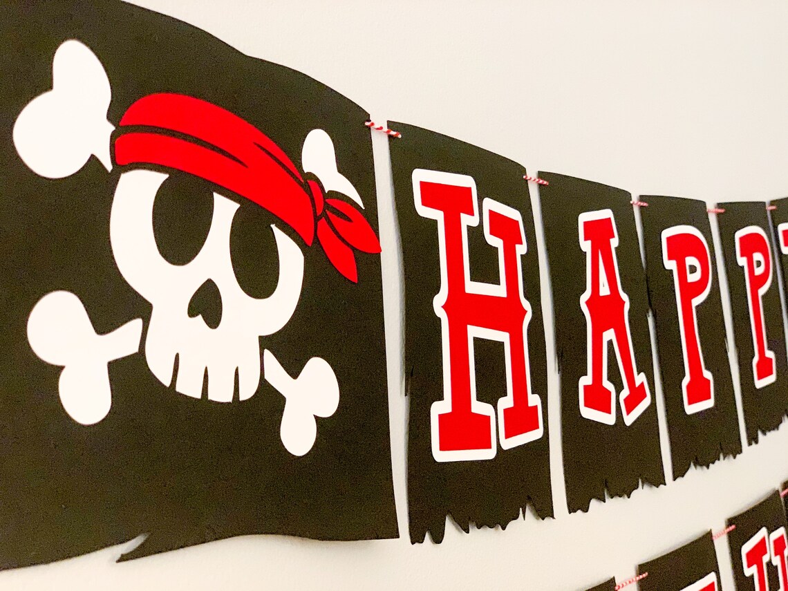 Happy Birthday Pirate Banner Ahoy Matey Skull and - Etsy