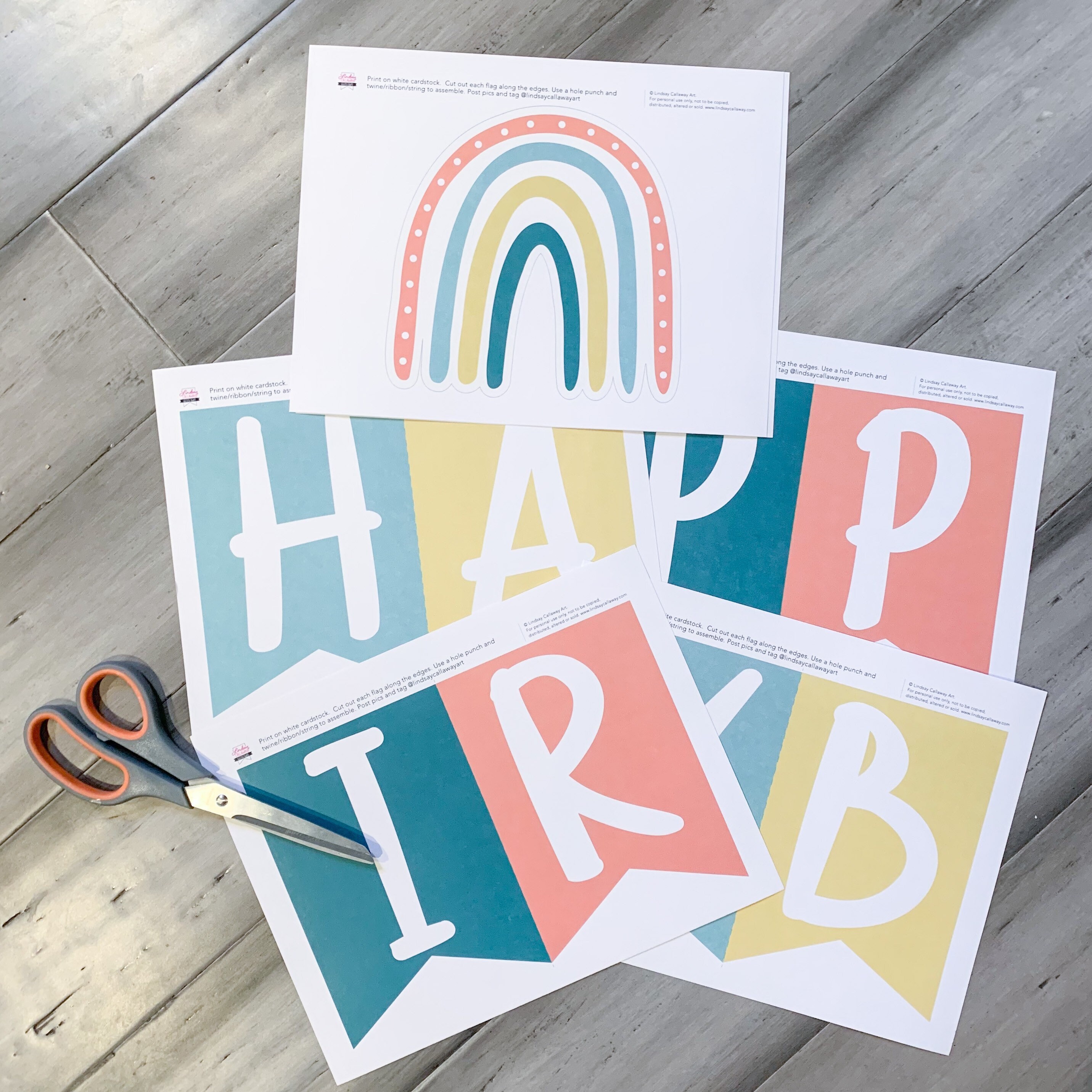 Happy Birthday Printable Banner and Garland Muted Rainbow | Etsy