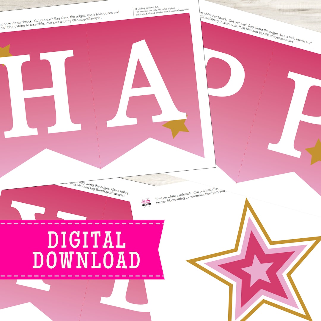 Buy Pink Happy Birthday Banner Alphabet and 0-9 Printable Banner ...