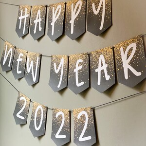Happy New Year Printable Banner and Garland Black and Gold Instant ...