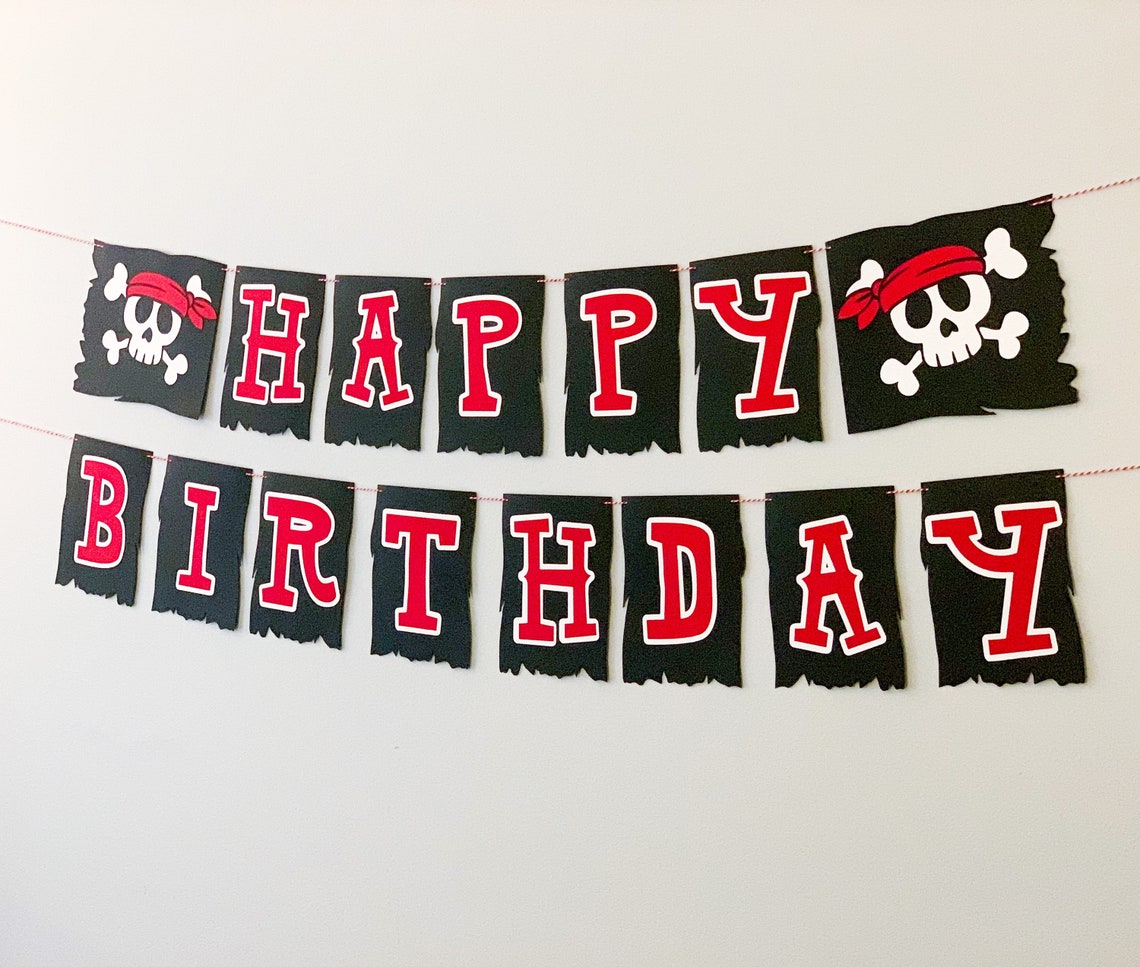 Happy Birthday Pirate Banner Ahoy Matey Skull and - Etsy