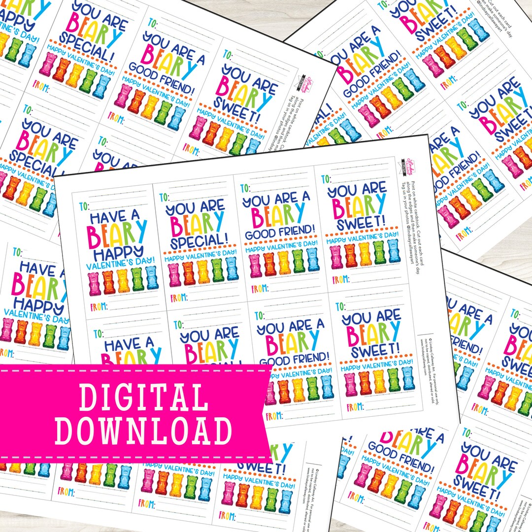 GUMMY BEAR Valentine’s Cards | Printable School V-day Card Exchange ...