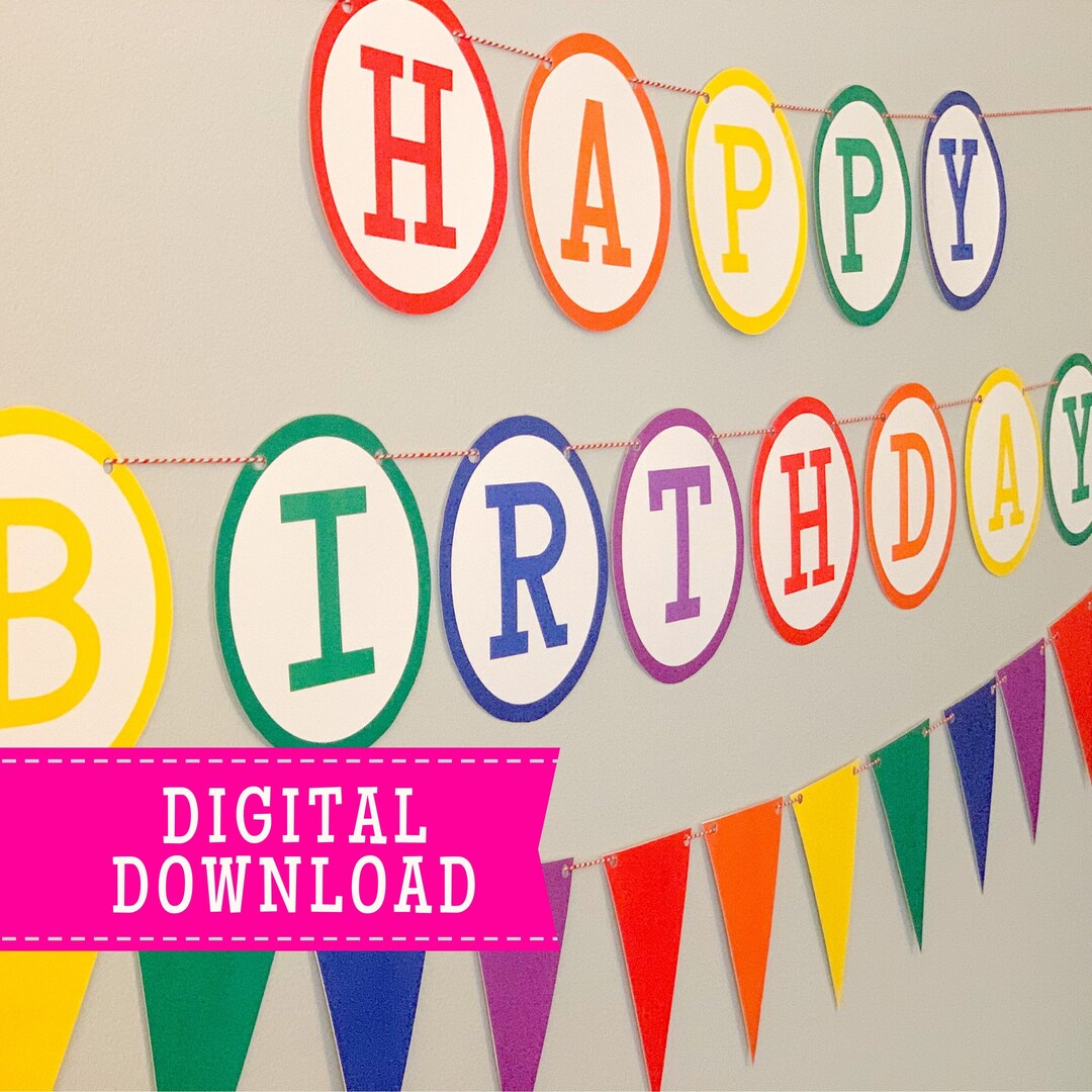 Rainbow Happy Birthday Banner: Printable Party Decoration (digital ...