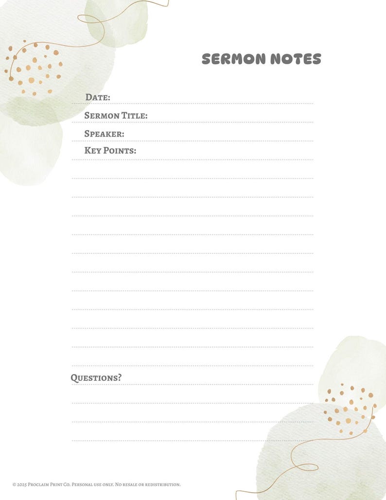 Printable Sermon Notes Template Bundle: Christian Bible Study Journal ...