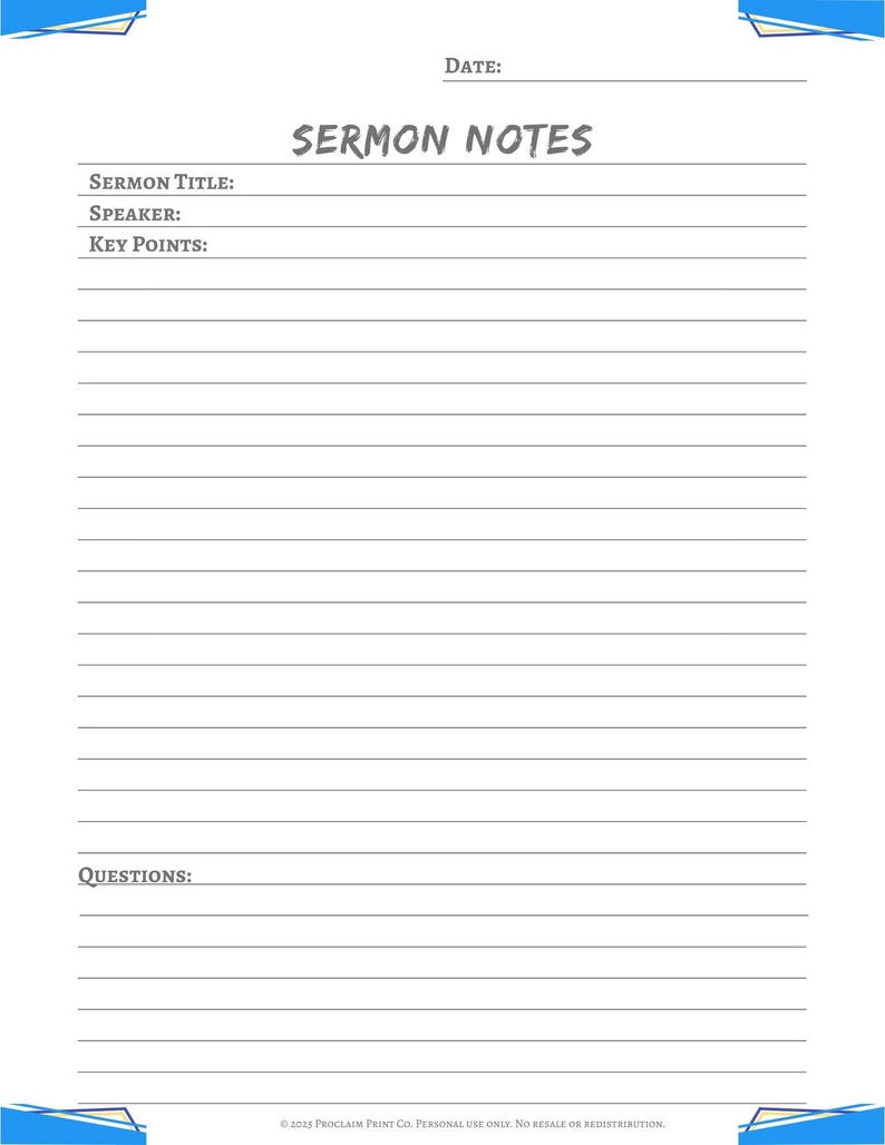 Printable Sermon Notes Template Bundle: Christian Bible Study Journal ...