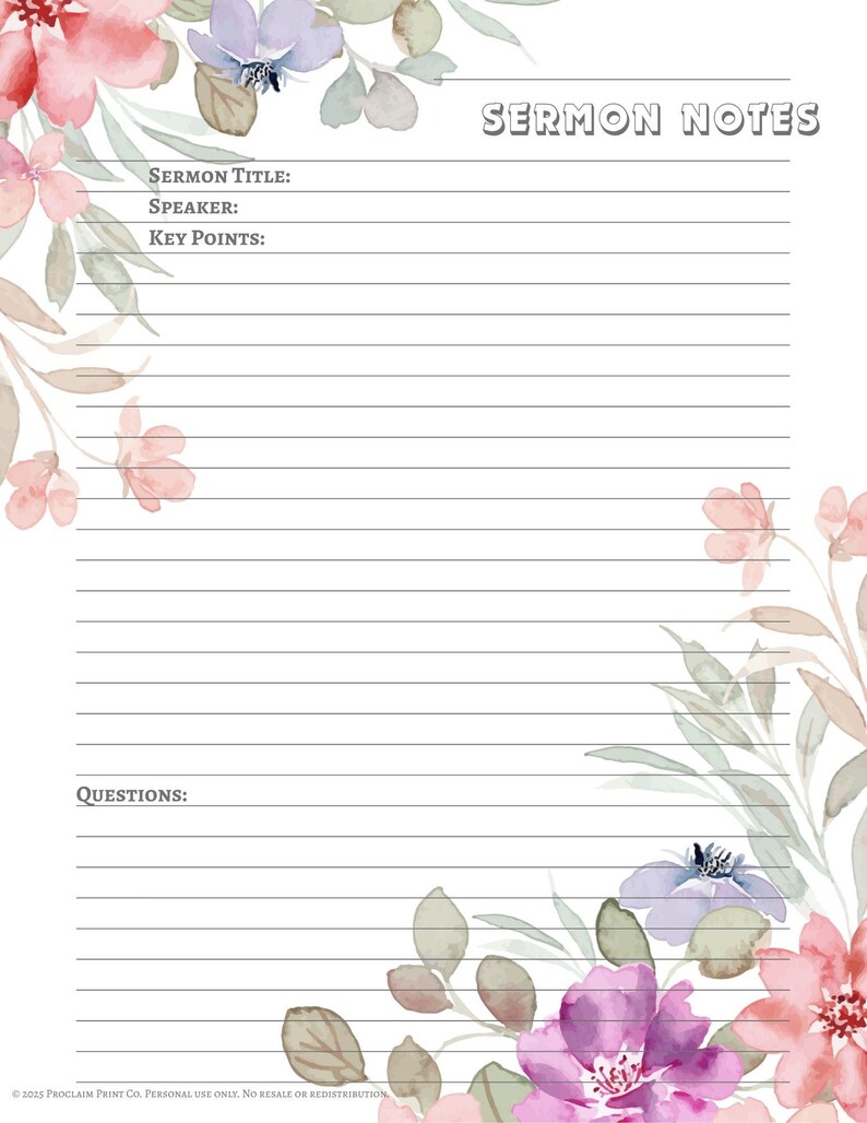Printable Sermon Notes Template Bundle: Christian Bible Study Journal ...