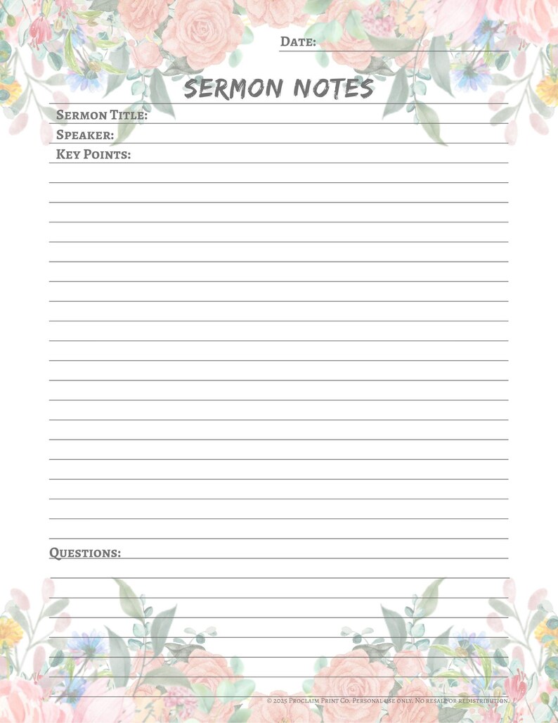 Printable Sermon Notes Template Bundle: Christian Bible Study Journal ...