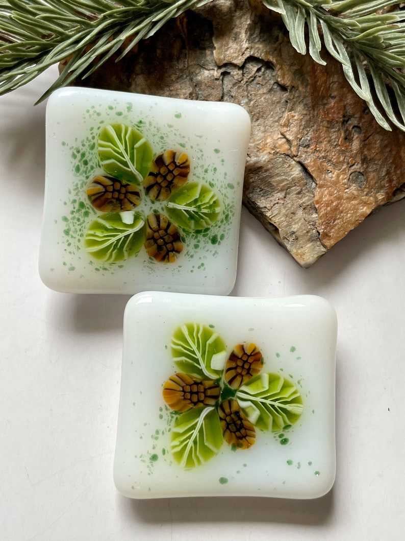 Fused Glass Magnets With Beautiful Flower and Leaf Murrini in a Variety ...