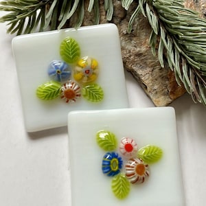 Fused Glass Magnets With Beautiful Flower and Leaf Murrini in a Variety ...