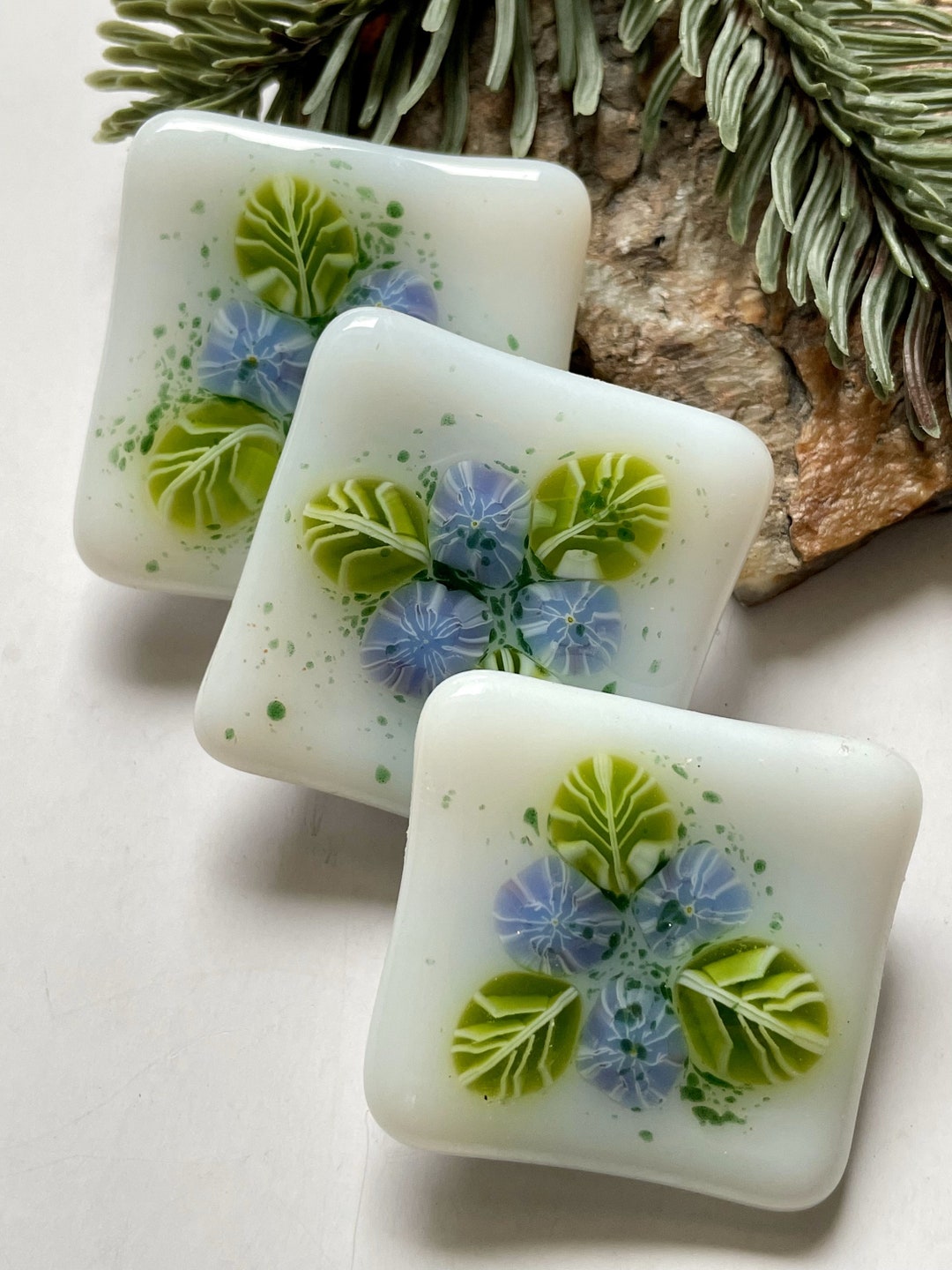 Fused Glass Magnets With Beautiful Flower and Leaf Murrini in a Variety ...