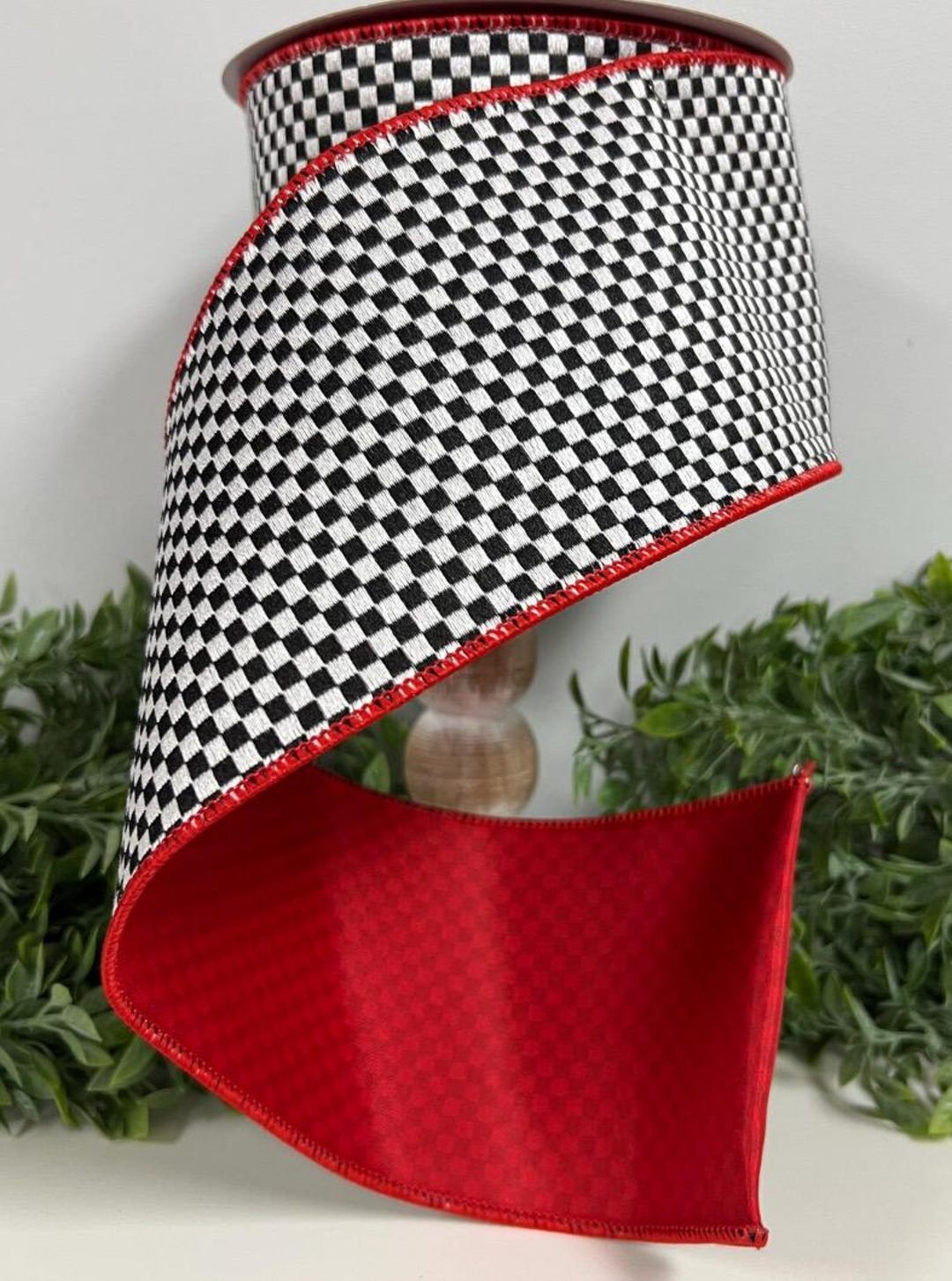 Black and White Checker Ribbon, Red Back Wired Edge 4" X 10 Yards - Etsy