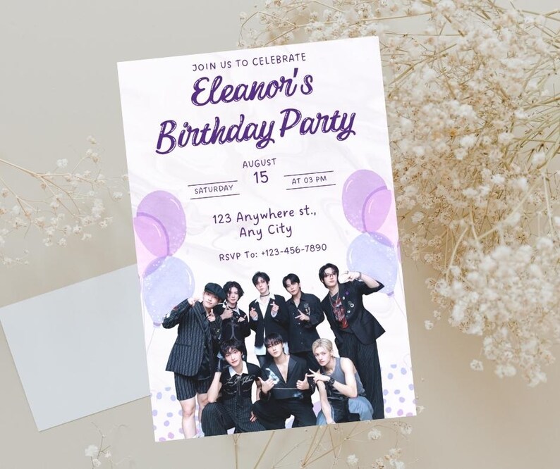 ATEEZ Birthday Invitation Template K-pop Party Invitation Canva - Etsy