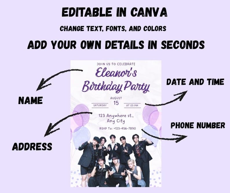ATEEZ Birthday Invitation Template K-pop Party Invitation Canva - Etsy