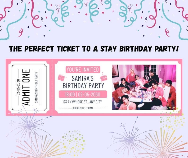 Stray Kids Birthday Ticket Invitation | Editable K-pop Party Invite ...