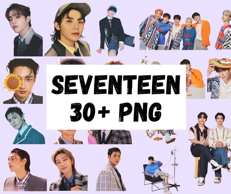 SEVENTEEN PNG Bundle | 30+ Transparent PNG Sheets | K-pop Sticker Pack ...