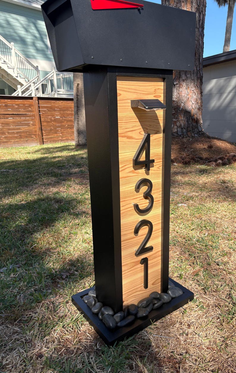 Modern Mailbox, Cedar Paneled Body, Thick Frame Design, Solar Lights ...