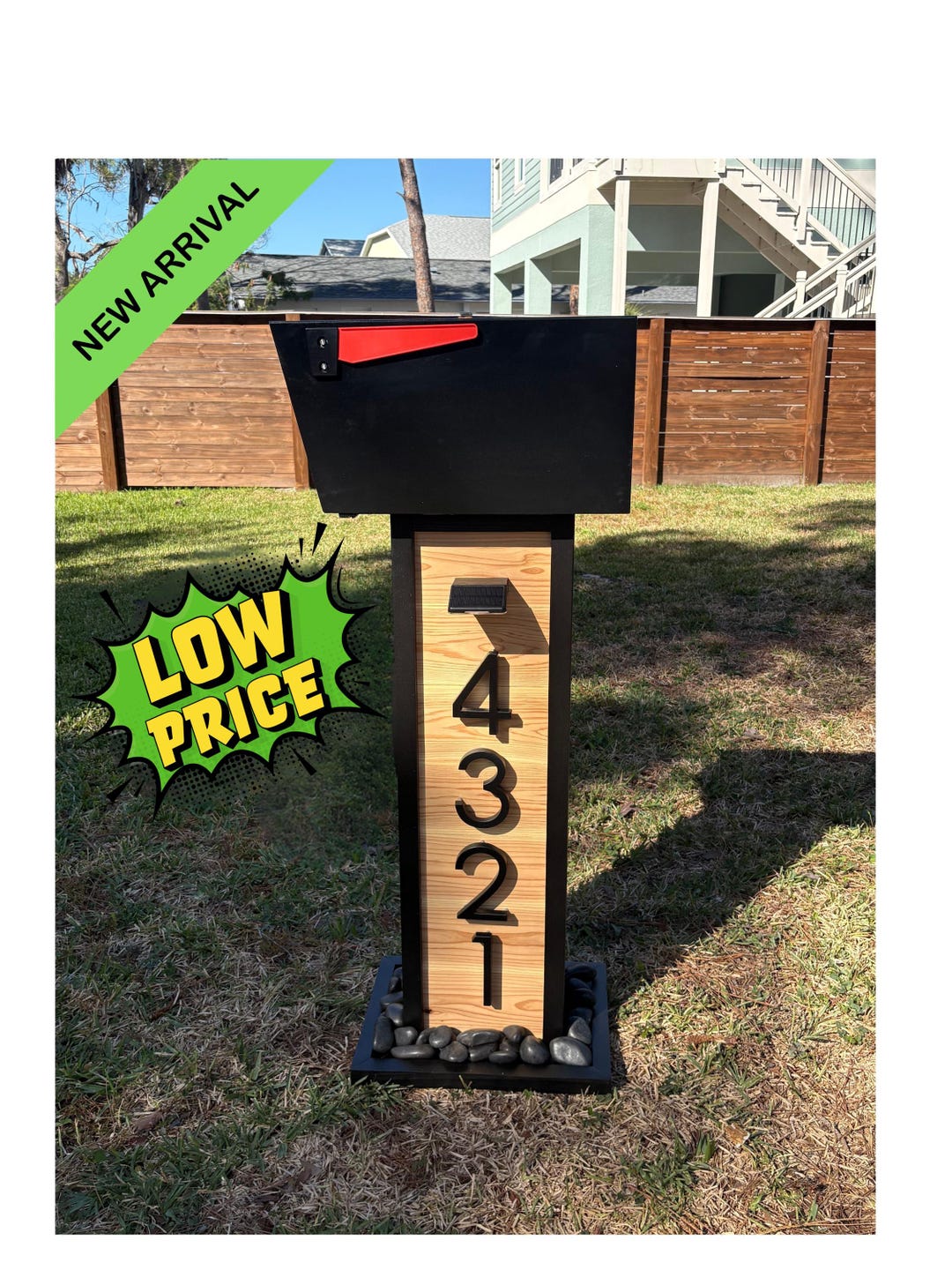 Modern Mailbox, Cedar Paneled Body, Thick Frame Design, Solar Lights ...