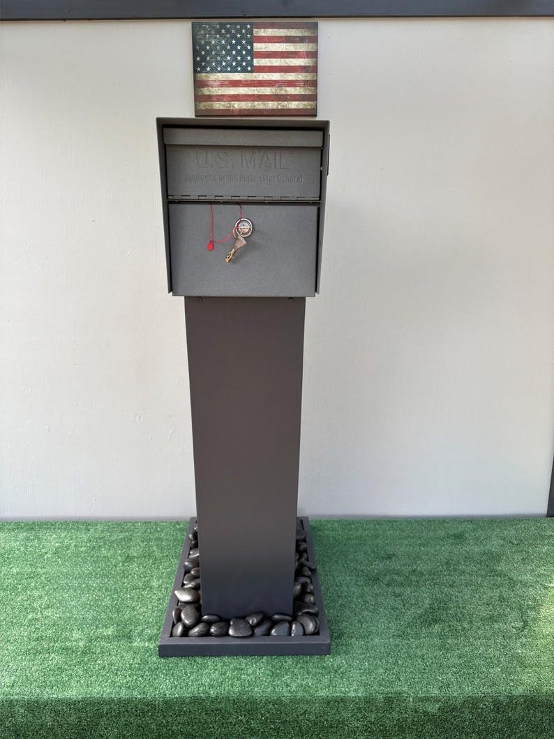 Modern Mailbox, Cedar Paneled Body, Thick Angular Frame Design, Solar ...