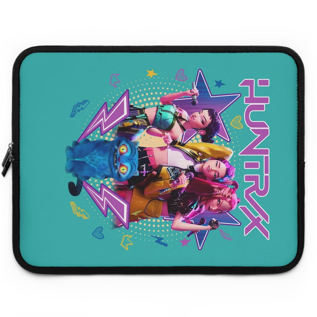 Huntrix Teal Laptop Sleeve, K-pop Demon Hunters Case, Derpy the Tiger ...