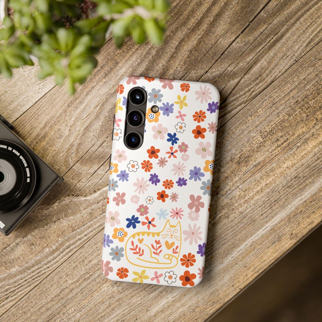 Floral Cat Phone Case: Scandi Folk Art Design - Etsy