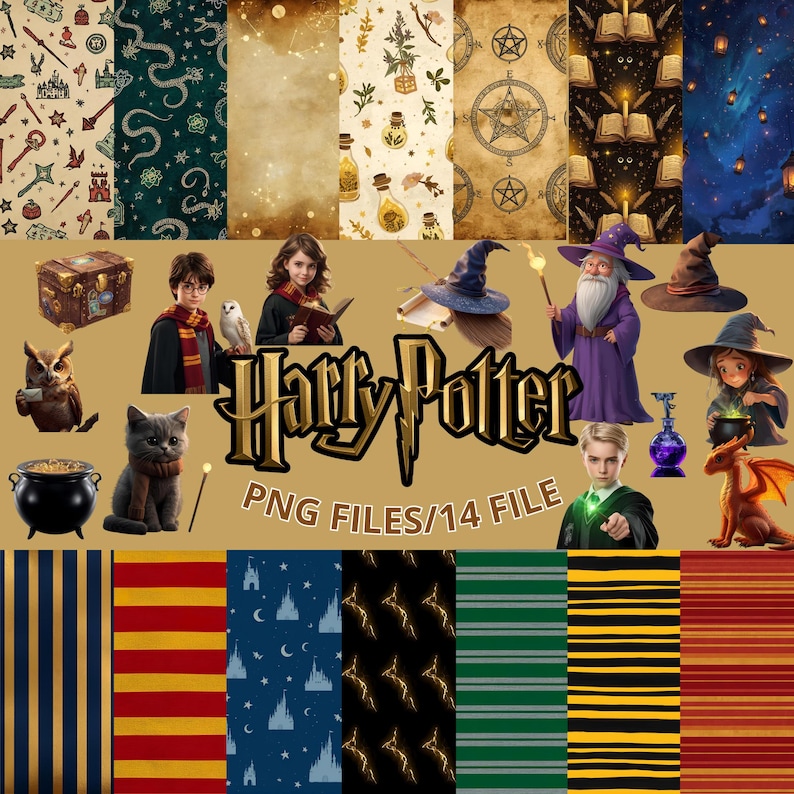 Harry Potter Digital Paper and Clipart - Etsy