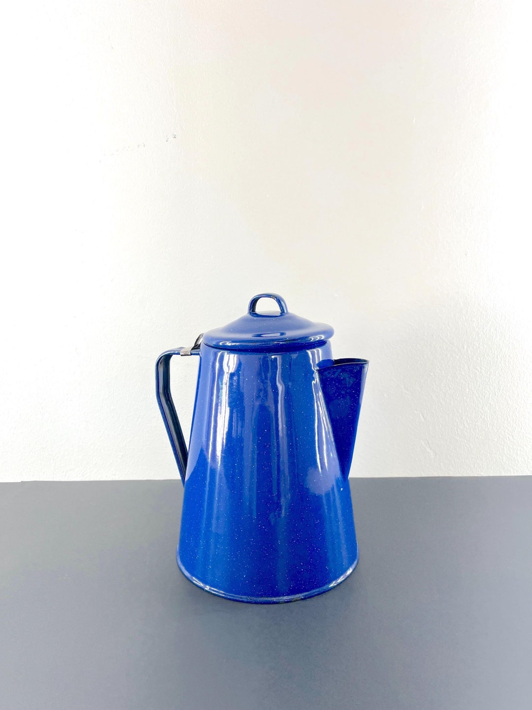 Vintage Blue Speckled Enamelware Farmhouse Pitcher Decor With Handle ...