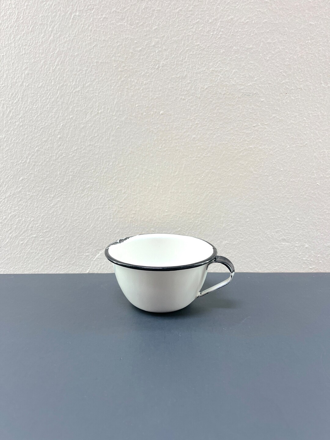Vintage Black |white Enamelware Chippy Teacup With Handle - Etsy