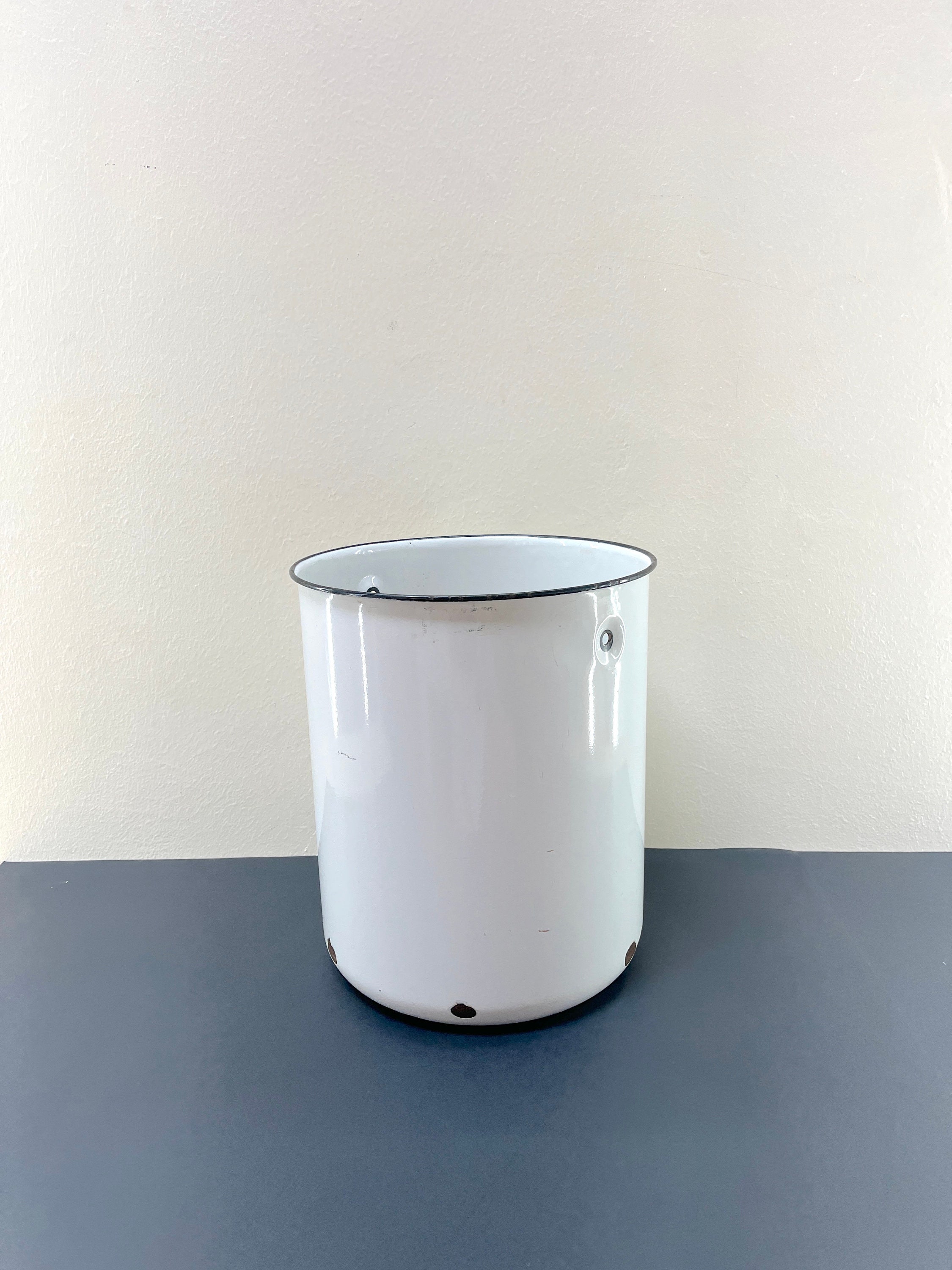 Vintage Enamelware White | Black | Bucket | Trashcan | Pail | Hamper ...