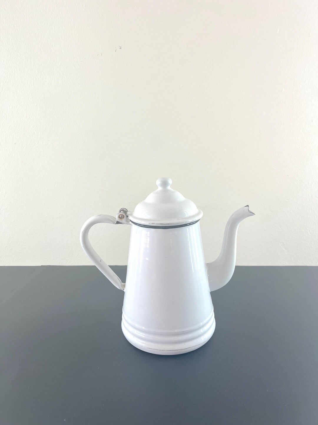 Vintage Enamelware Tea Kettle | Teapot | Pitcher With Attached Lid ...