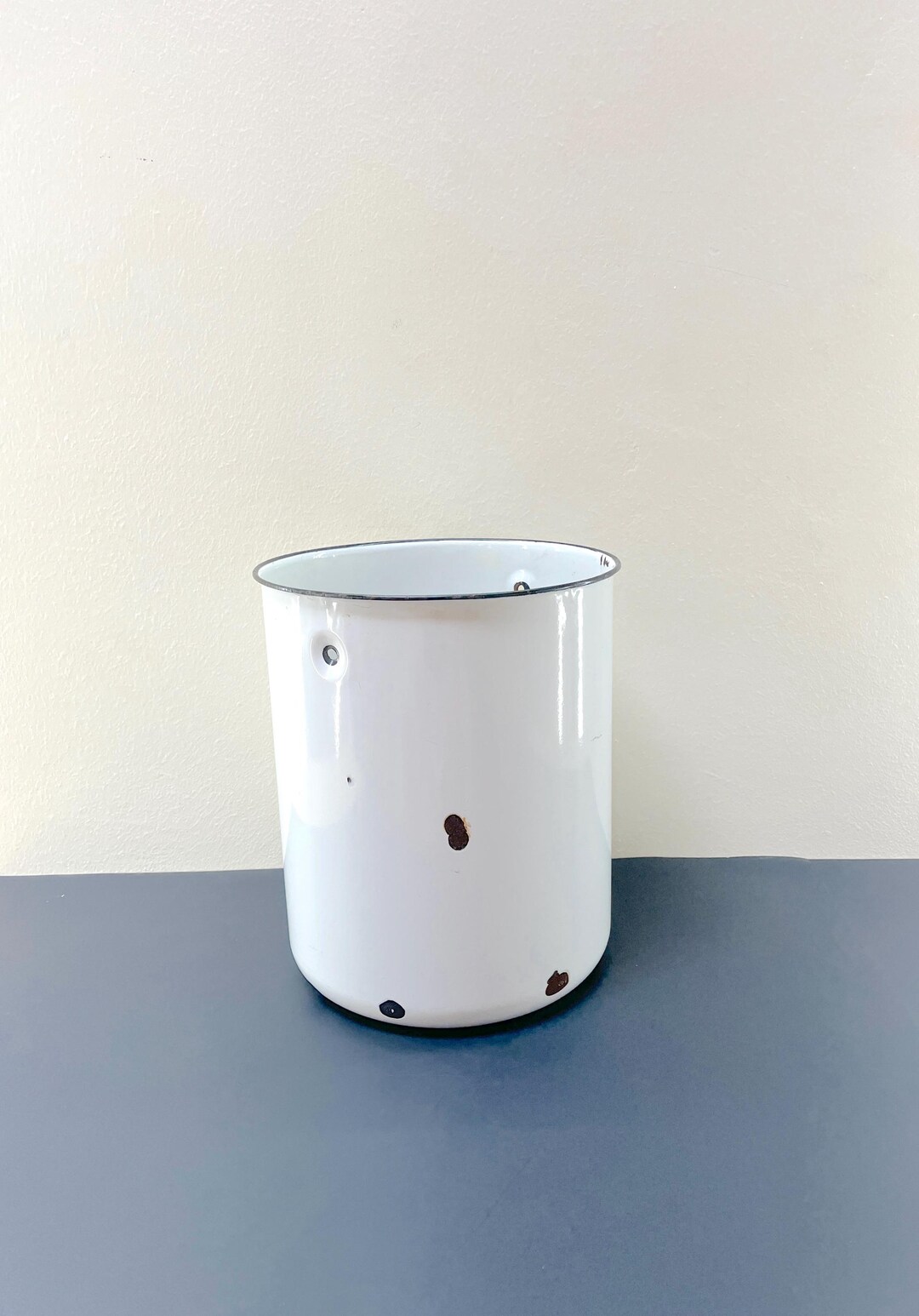 Vintage Enamelware White | Black | Bucket | Trashcan | Pail | Hamper ...
