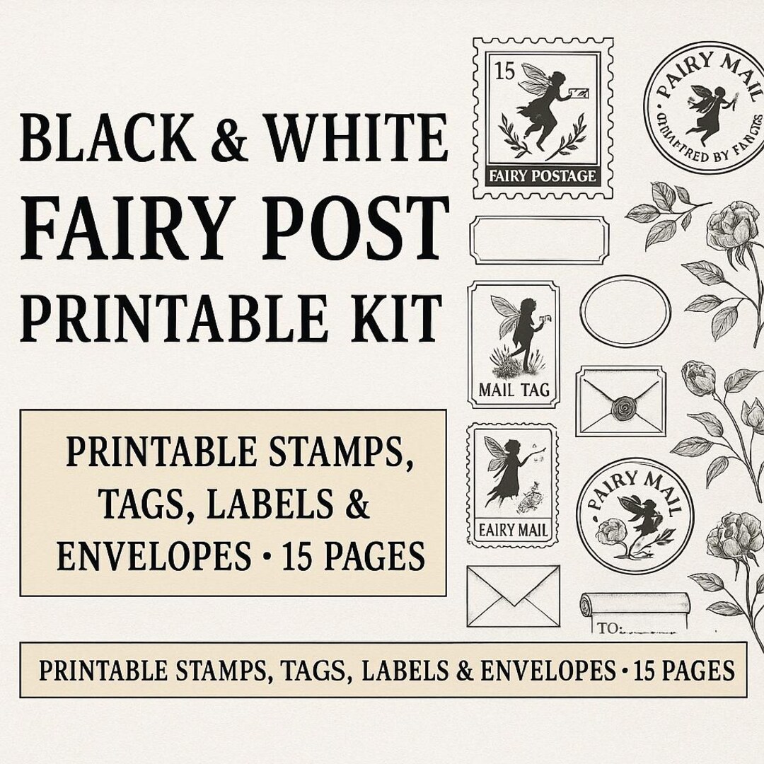 Black & White Fairy Post Printable Kit - Etsy