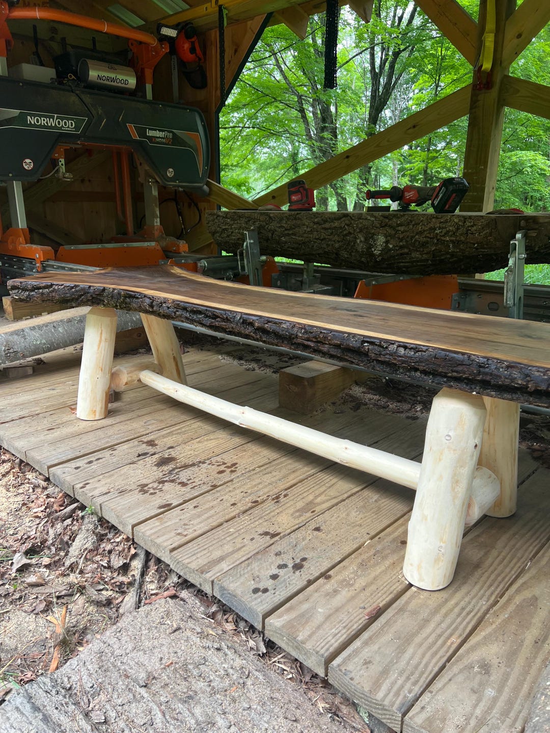 Walnut Slab Bench With Hand Hewn Mortise and Tenon Pine Base - Etsy