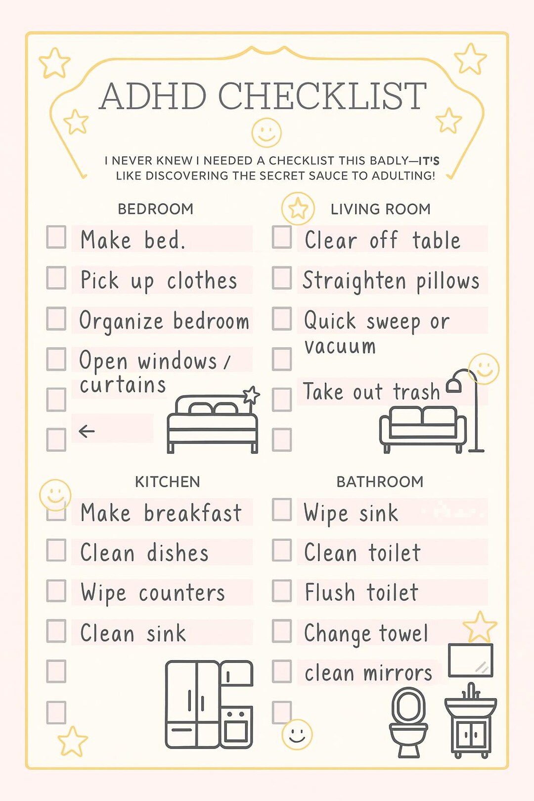 Adhd Cleaning , ADHD Cleaning Checklist Printable – Room-by-room ...