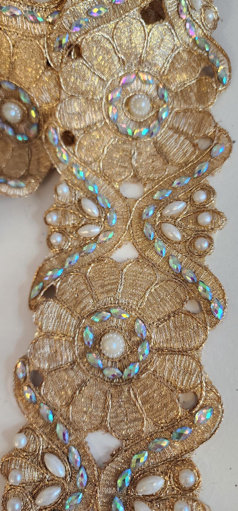 Gold Embroidered Pearl Ribbon: Luxe Floral Trim, 2.8" Wide - Etsy