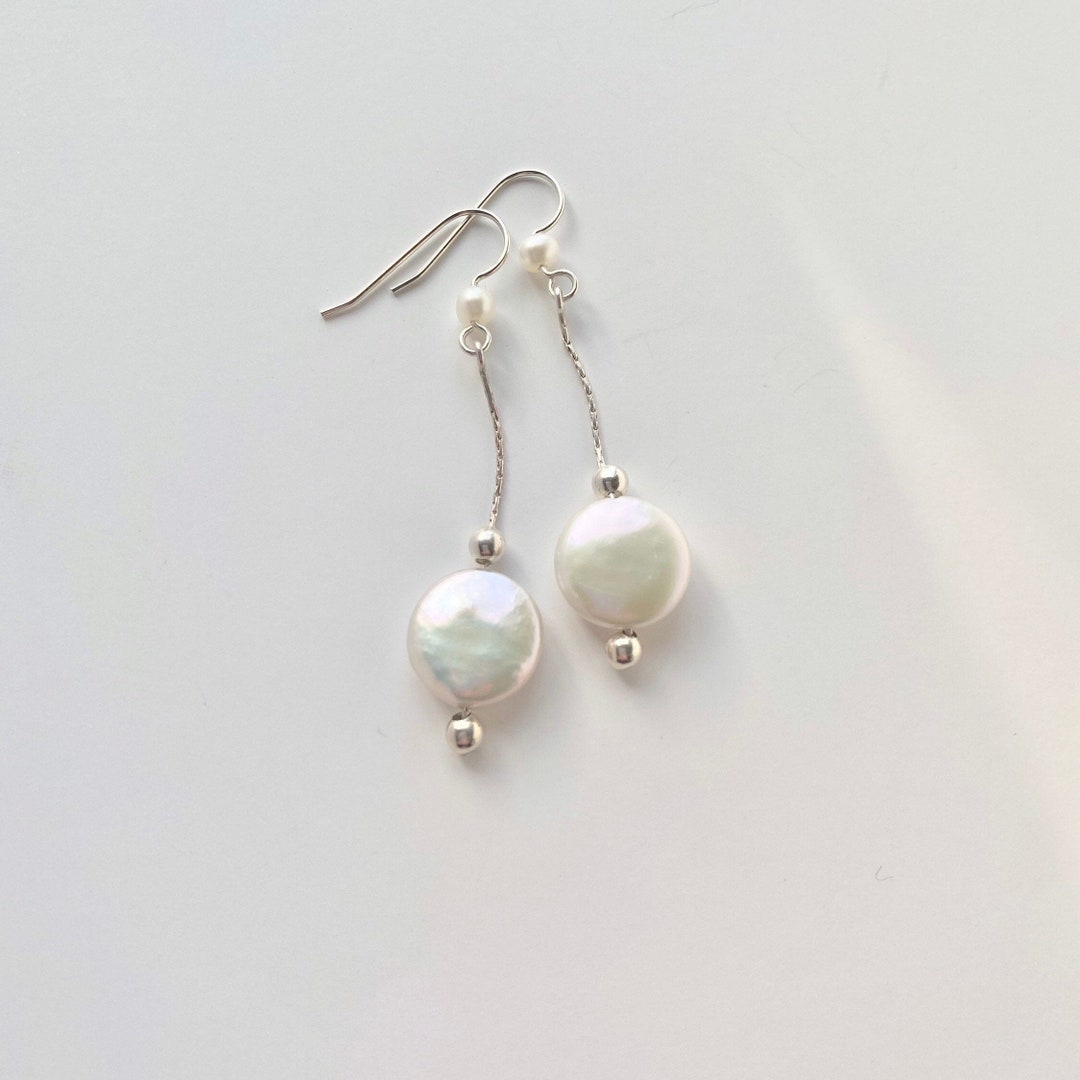 Freshwater Pearl Coin Drop Pendientes 1.5 Drop perla de agua dulce y ...