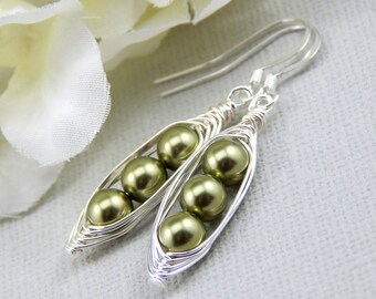 Two Peas in A Pod Silver Earrings You Choose the Color. | Etsy