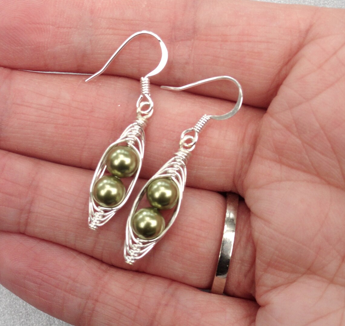 Two Peas In A Pod Silver Earrings You Choose The Color. | Etsy