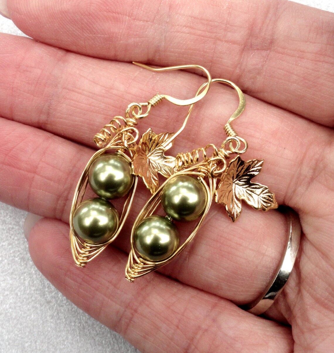 Two Peas In A Pod EarringsPeas in a pod Earringsgold pea pod | Etsy