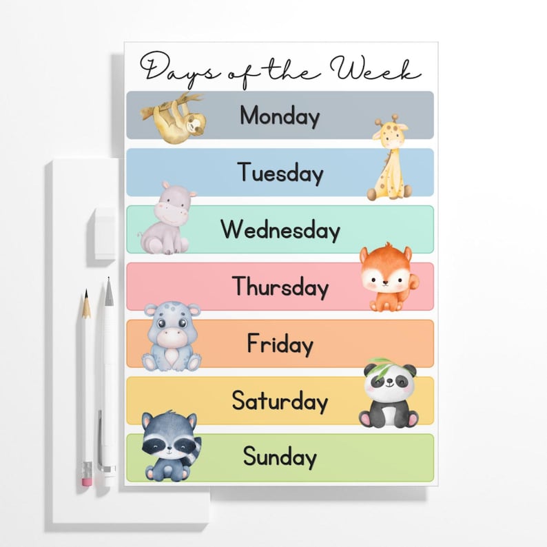 Days of the Week Poster – Cute Animal Theme – A4 Printable Kids ...