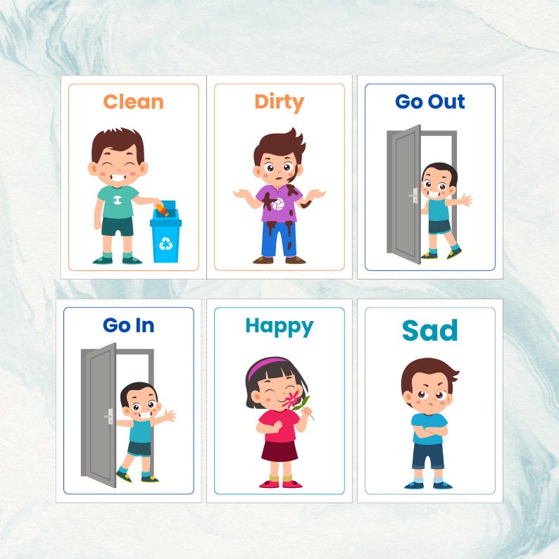 Printable Opposites Flashcards for Kids | 16 Pages 5x7 Inch | Preschool ...