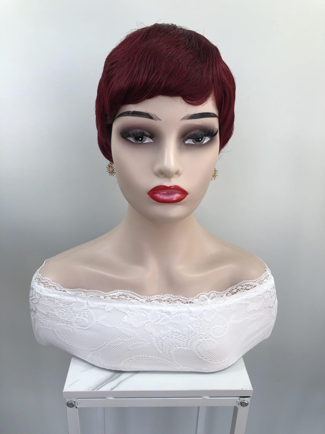 Wine Red Pixie Cut Wig: Short Human Hair Wig for Women - Etsy