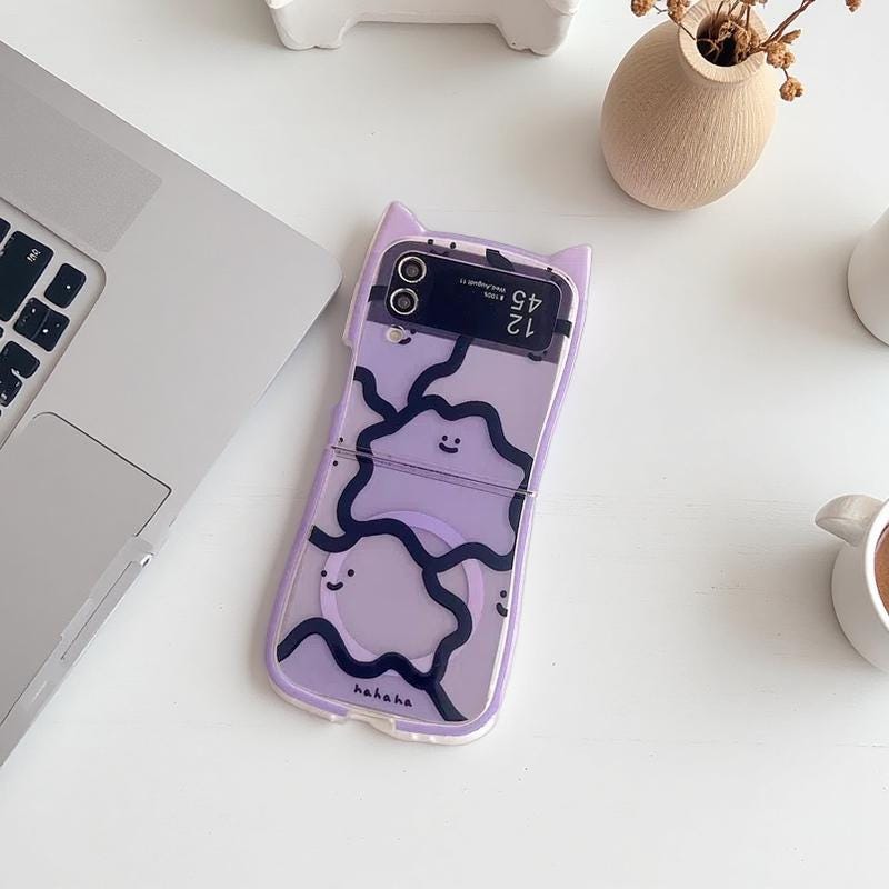 Purple Cat Ears Phone Case for Samsung Galaxy Z Flip 6 5 4 3 | Cute ...