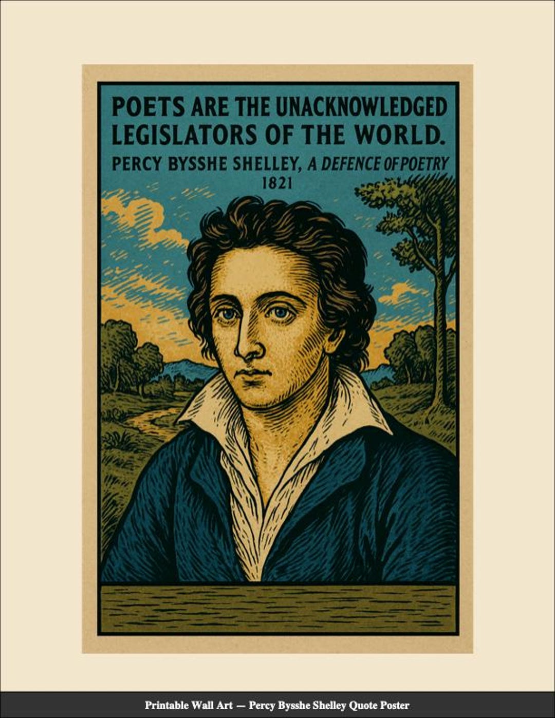 Percy Bysshe Shelley Wall Art Poster – Romantic Poet Printable, Digital ...