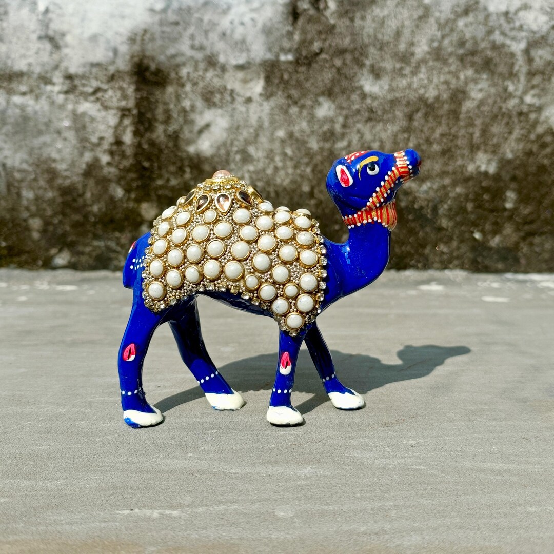 Handmade Metal Camel Sculpture Meenakari Embossed Painting Statue Home ...