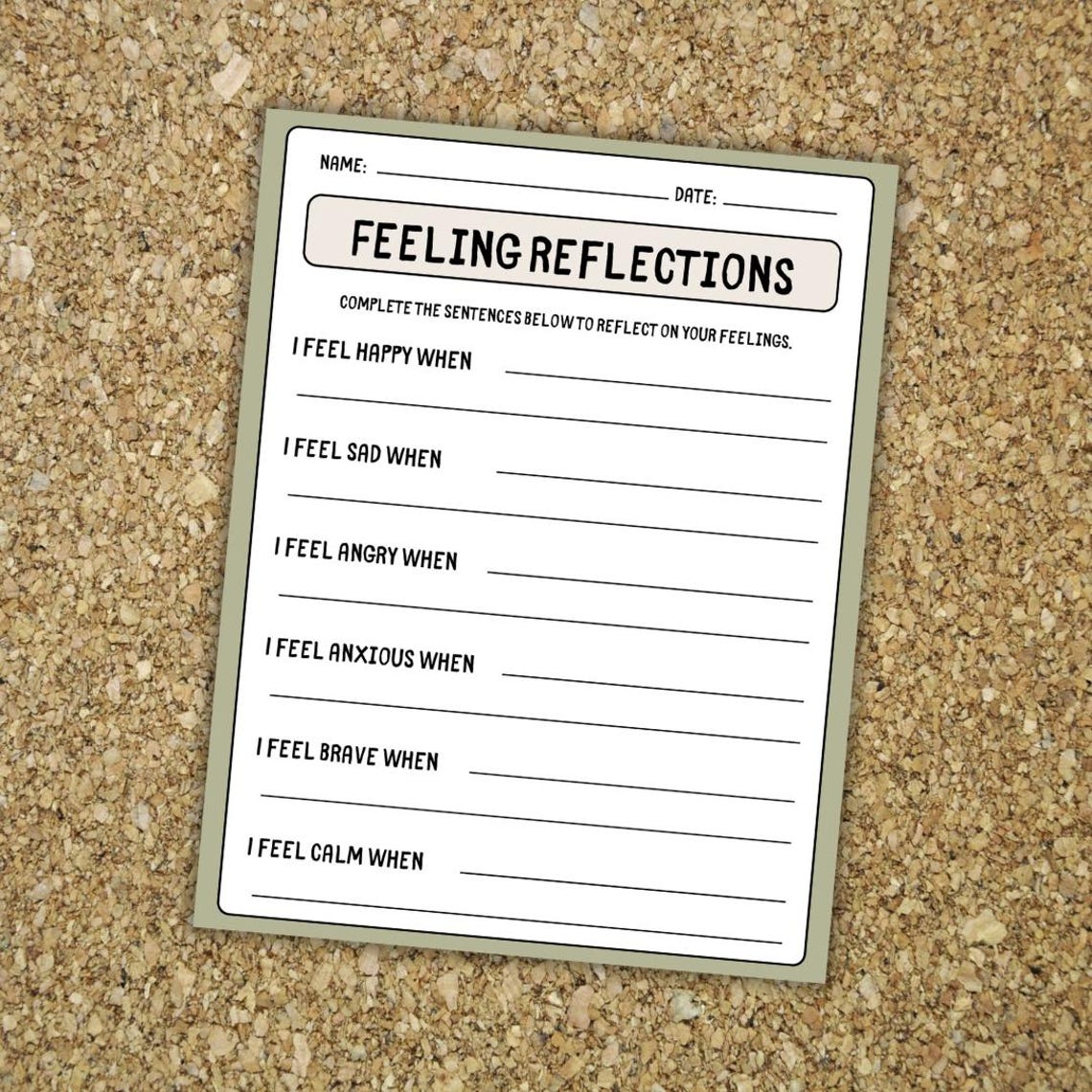 Feelings Reflection Worksheet for Kids: Social Emotional Learning (PDF ...