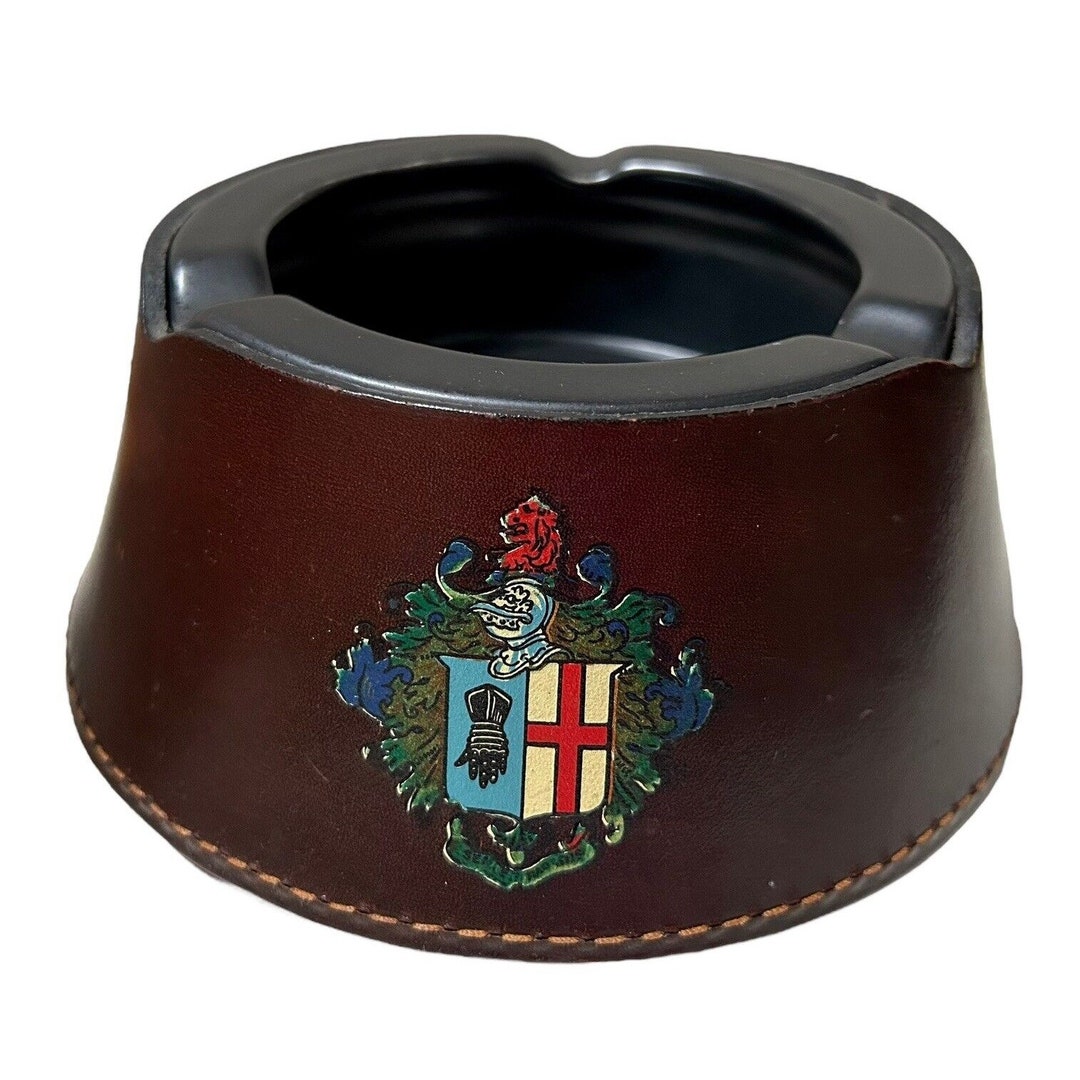 DUNHILL Leather Ceramic Cigar Ashtray Wade or Made England With Crest ...