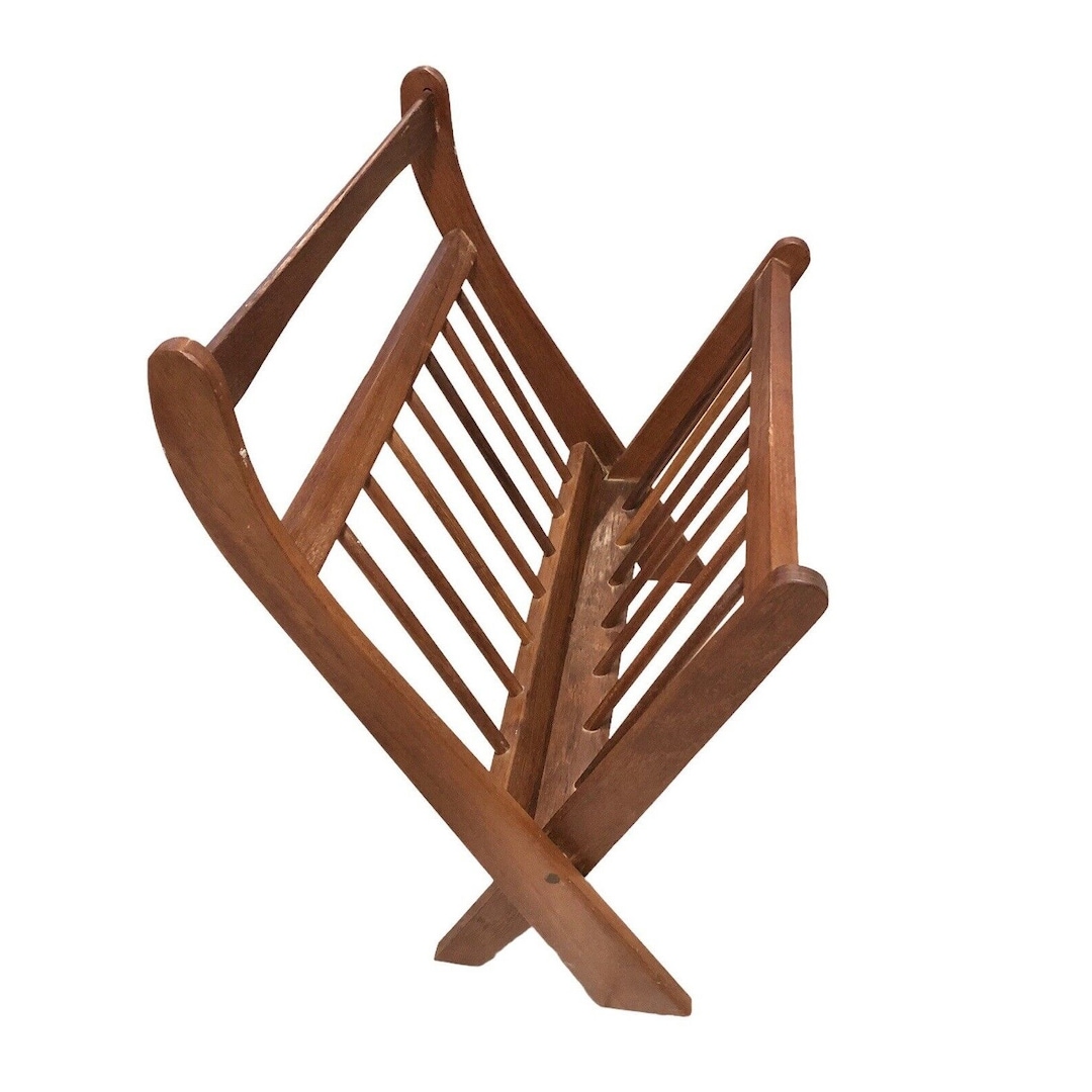 Mid Century Danish Scandinavian Wood Wooden Magazine Holder Book Rack ...