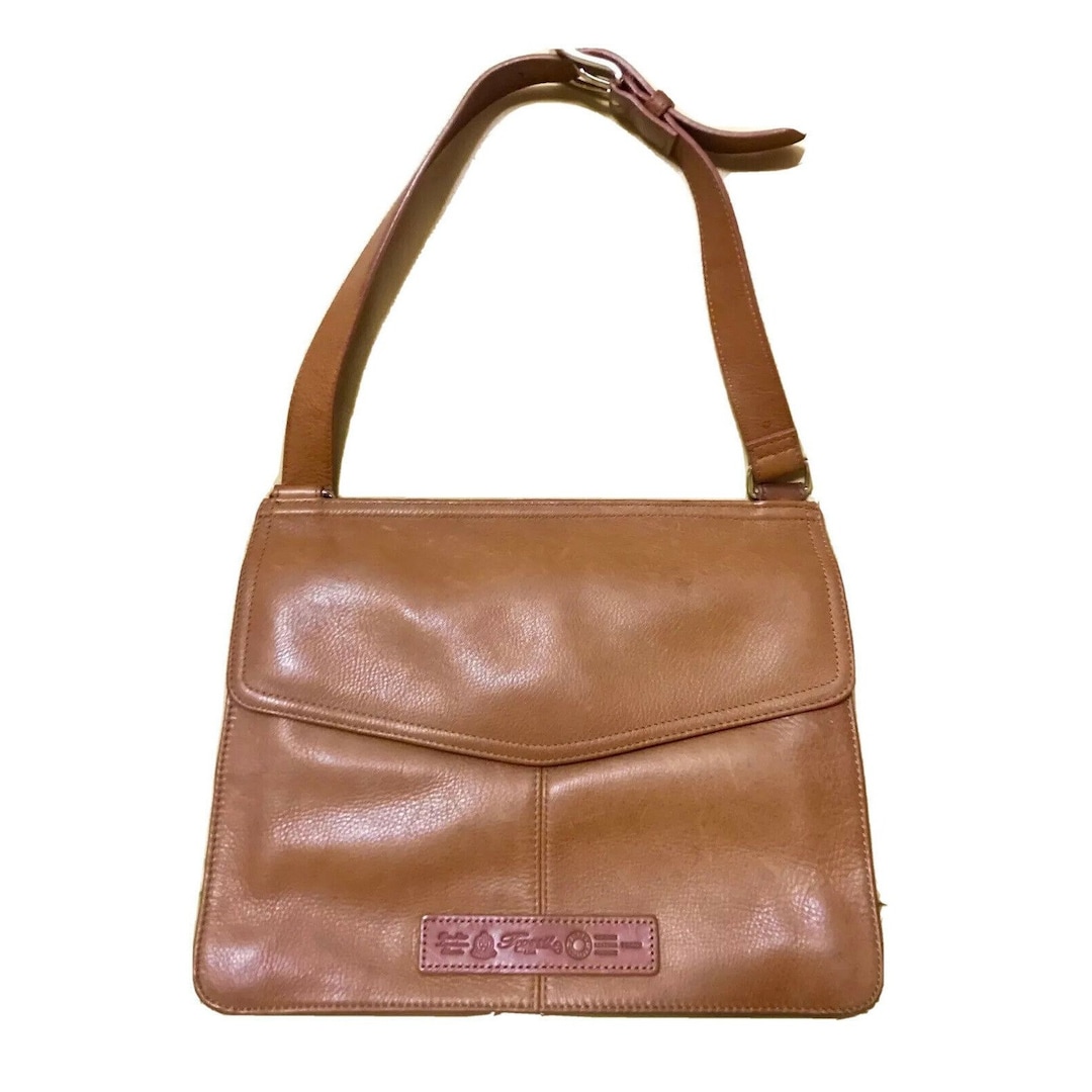 Vintage Dark British Tan Leather FOSSIL Quality Handbag Purse 75082 - Etsy