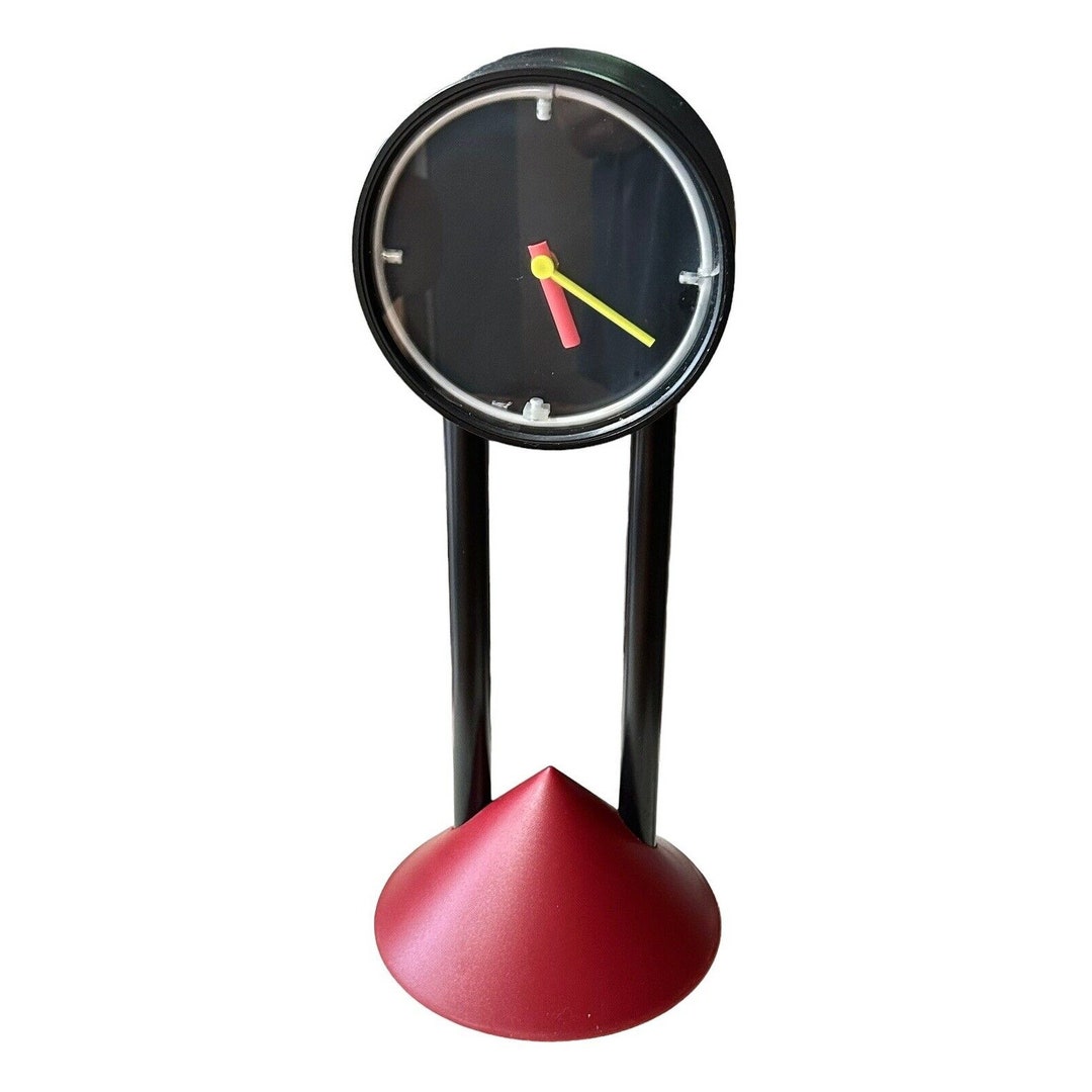 80s Postmodern Neon Table Mantel Clock Memphis Geometric Architectural ...