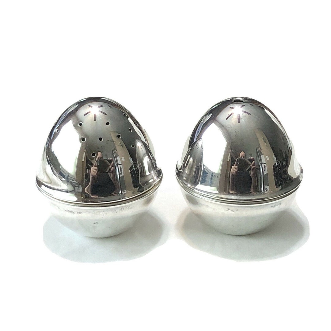 Angora Silver Plate Egg Shaped Salt & Pepper Shakers England EPNS Mid ...